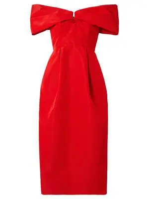 Carolina Herrera Off-the-shoulder Pleated Silk-faille Midi Dress - Red