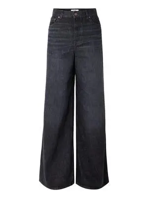 Chloé Leather-trimmed High-rise Wide-leg Jeans - Black
