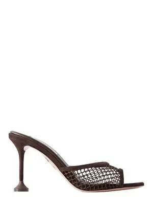 AQUAZZURA Bisous 85 Suede-trimmed Fishnet Mules - Brown