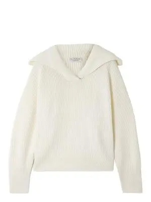Brunello Cucinelli Ribbed Wool, Cashmere, And Silk-blend Sweater - Off-white