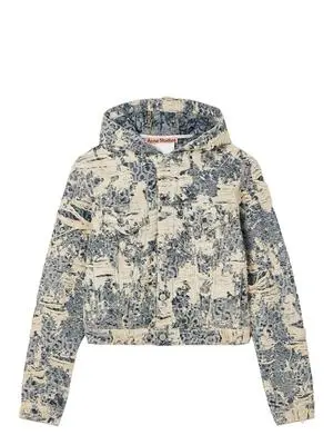 Acne Studios Hooded Distressed Denim Jacquard Jacket - Gray