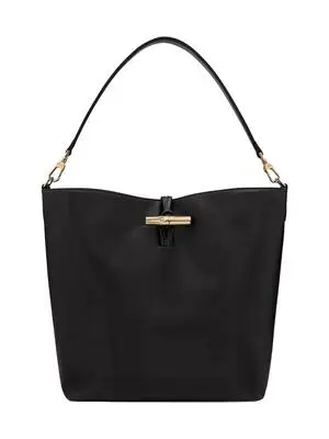 Longchamp Le Roseau Medium Leather Shoulder Bag - Black