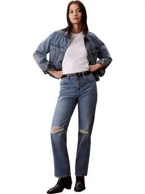 Calvin Klein High Rise Straight Jeans - Silver Rain