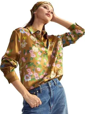 Cynthia Rowley Silk Shirt - Gold Floral