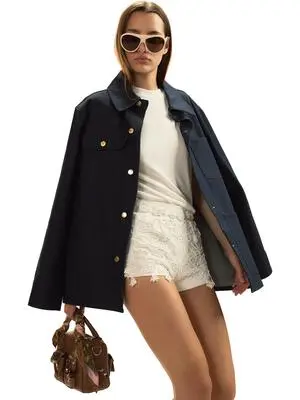 Cynthia Rowley Field Jacket With Faux Fur Collar - Denim