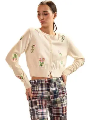 Cynthia Rowley Floral Embroidered Cashmere Cardigan - White