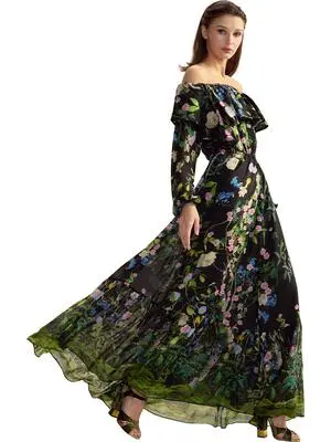 Cynthia Rowley Ophelia Silk Dress - Black Floral