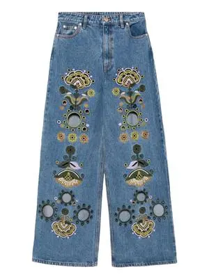 Cynthia Rowley Embroidered Wide Leg Jeans - Blumlt