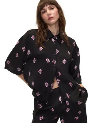 Cynthia Rowley Blake Camp Shirt - Black Floral