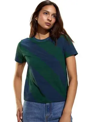 Cynthia Rowley Diagonal Stripe Tee - Green/navy