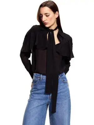 Cynthia Rowley Camille Ruffle Blouse - Black