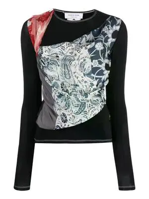 MARINE SERRE Layered Paisley Print Long-sleeve T-shirt - Black