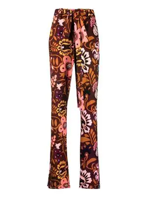 La DoubleJ Floral Belted Flared Trousers - Red
