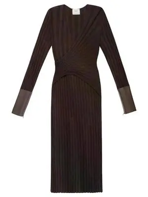 BALLY Ribbed Knit Midi Dress With Leather Cuffs
