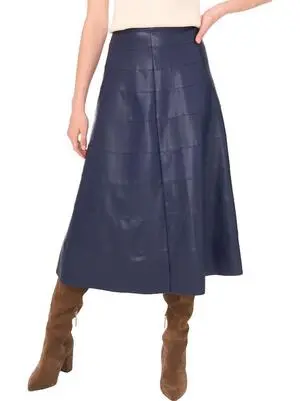 1.State Seamed Faux Leather Midi Skirt - Midnight Sky
