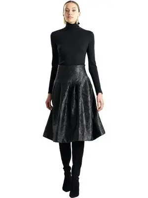 NATORI Leticia Emb Pleated Faux Leather Skirt