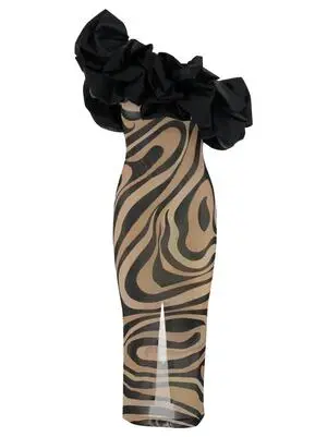 Emilio Pucci Marmo-print One-shoulder Dress - Neutrals