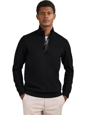 REISS Hale Interlock Half-zip Sweatshirt - Black