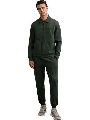 REISS Hale Interlock Half-zip Sweatshirt - Dark Sage Green