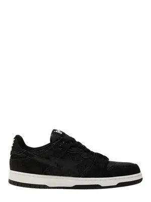 A BATHING APE Star-embellished Denim Low-top Trainers - Black