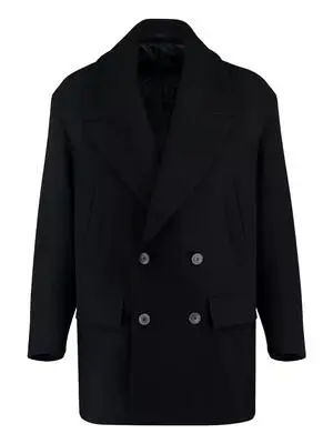 Giorgio Armani Double-breasted Notched-lapel Coat - Black