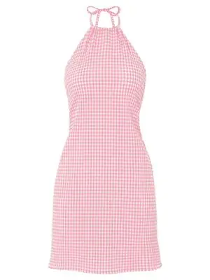 Hunza G Gingham Seersucker Halter Neck Mini Dress - Milkshake Gingham