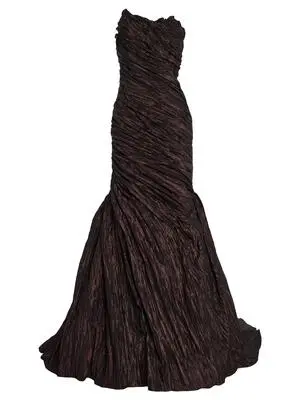MARMAR HALIM Strapless Crushed-taffeta Gown - Brown