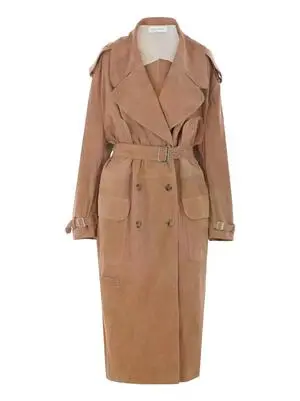 NICCOLO PASQUALETTI Chain-detailed Suede Trench Coat - Brown