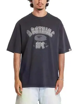 A BATHING APE Garment Dye Rhinestone Logo Cotton T-shirt - Grey