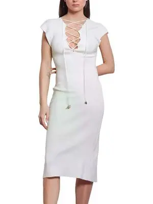 AKEP Lace-up Midi Dress - White