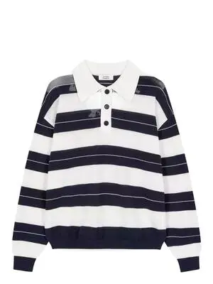 STUDIO TOMBOY Striped Long-sleeve Polo Shirt - Blue