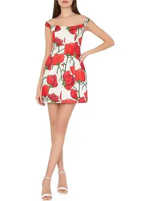 MILLY Peony Jacquard Mini Dress - Red Multi