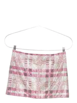 SELF-PORTRAIT Crystal-embellished Plaid Mini Skirt - Pink