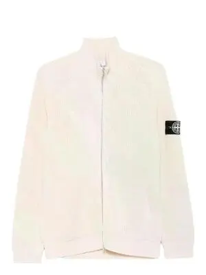 Stone Island Zip-up Cardigan With Compass Badge - Neutrals