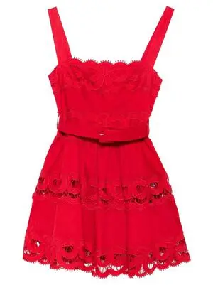 SELF-PORTRAIT Lace-inserts Belted Mini Dress - Red
