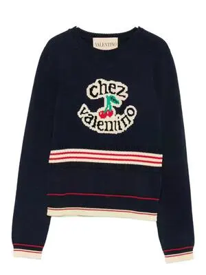 Valentino Garavani Cherry-embellished Crew-neck Sweater - Blue