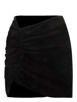 THE MANNEI Leather Draped Short Skirt - Black