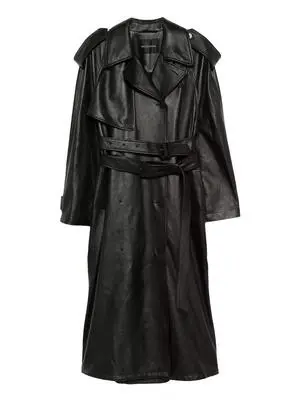 Balenciaga Belted Leather Trench Coat - Black
