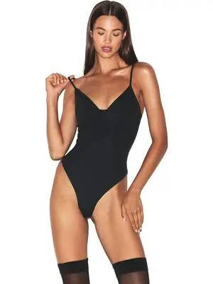 SKIMS Cotton Shapewear Thong Bodysuit Soot