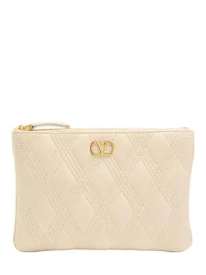 Valentino Garavani Quiltie 67 Medium Leather Pouch - Ivory