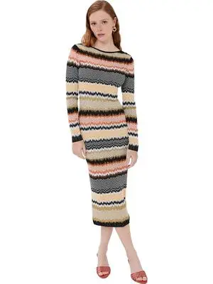 Missoni Ribbed Knit Long Dress - Multi Orange Yellow Tones