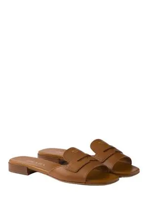 Prada Leather Slides - Light Tan