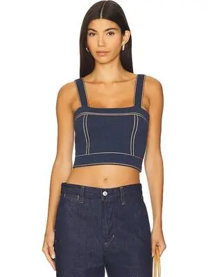 Autumn Cashmere Cropped Stitch Tank Top - Denim & Camel