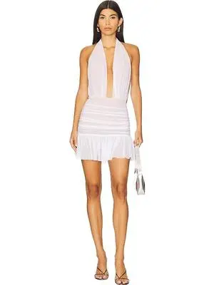 Norma Kamali Ruffle Halter Mini Dress - Snow White & Nude