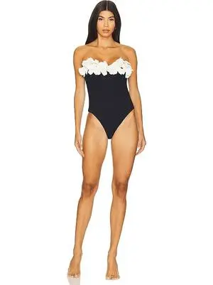 PatBO Breeze Jacquard Flower Applique One Piece - Black