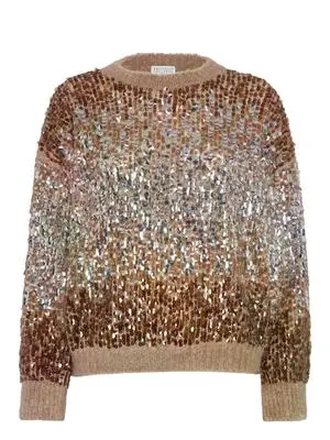 Brunello Cucinelli Ombré Sequin-embellished Sweater - Brown
