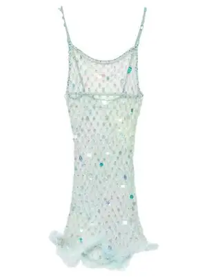 ROBERTA EINER Feather-trim Mesh Mini Dress - Blue