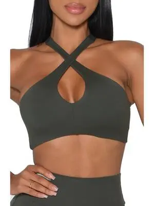 BOMBSHELL SPORTSWEAR Cross Over Halter Bra - Deep Ivy