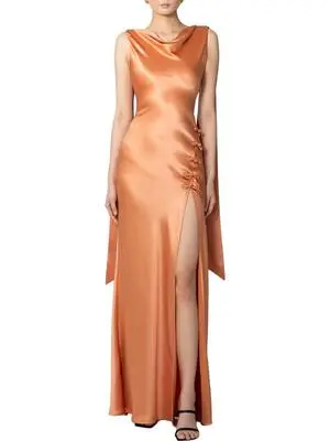 SAU LEE Priscilla Satin Gown - Terracotta