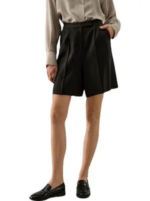 Lilysilk Silk-wool Blend Polished Shorts - Black